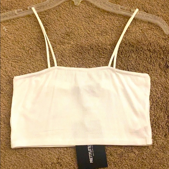 Prettylittlething Tops White Rib Spaghetti Strap Crop Top Poshmark